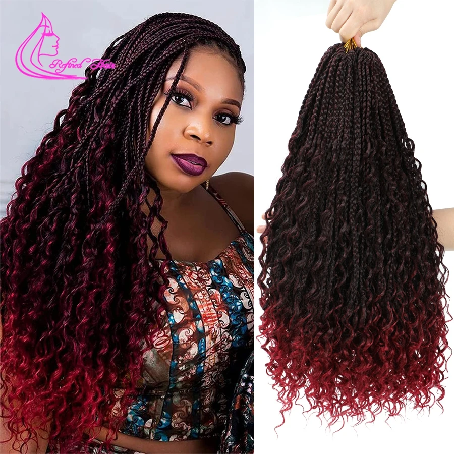 Synthetic Goddess Box Braids Crochet Curly 14 Inch Boho Box Braids