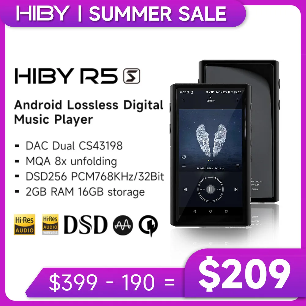 HiBy R5 Saber USB DAC Headphone AMP HiFi Lossless HiRes Music Player WiFi/Air Play/Bluetooth ...