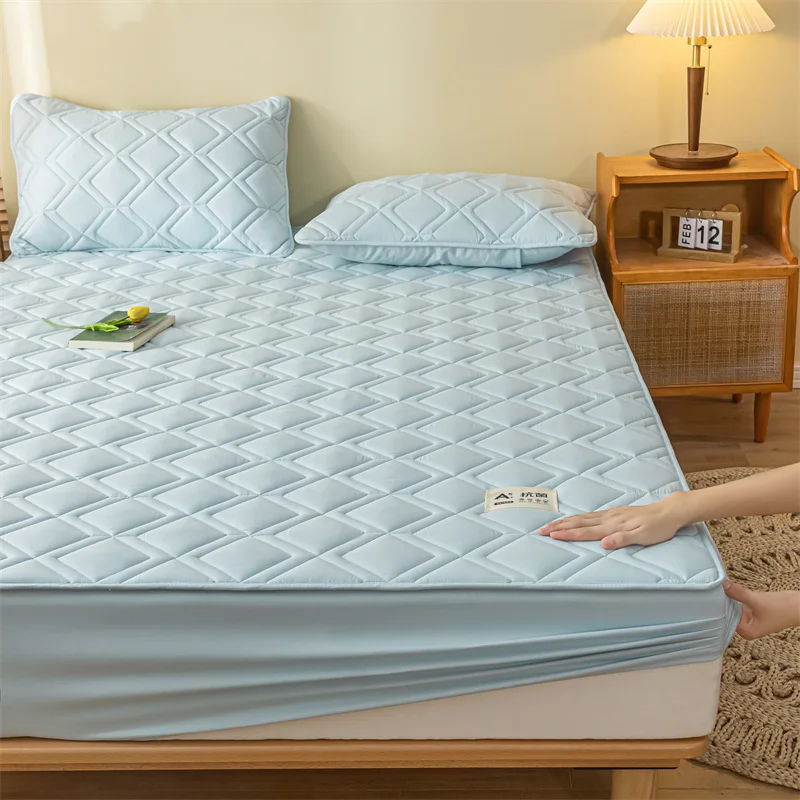 Thickened-Embossed-Cotton-Fitted-Sheet-Single-Double-Queen-King-Size ...