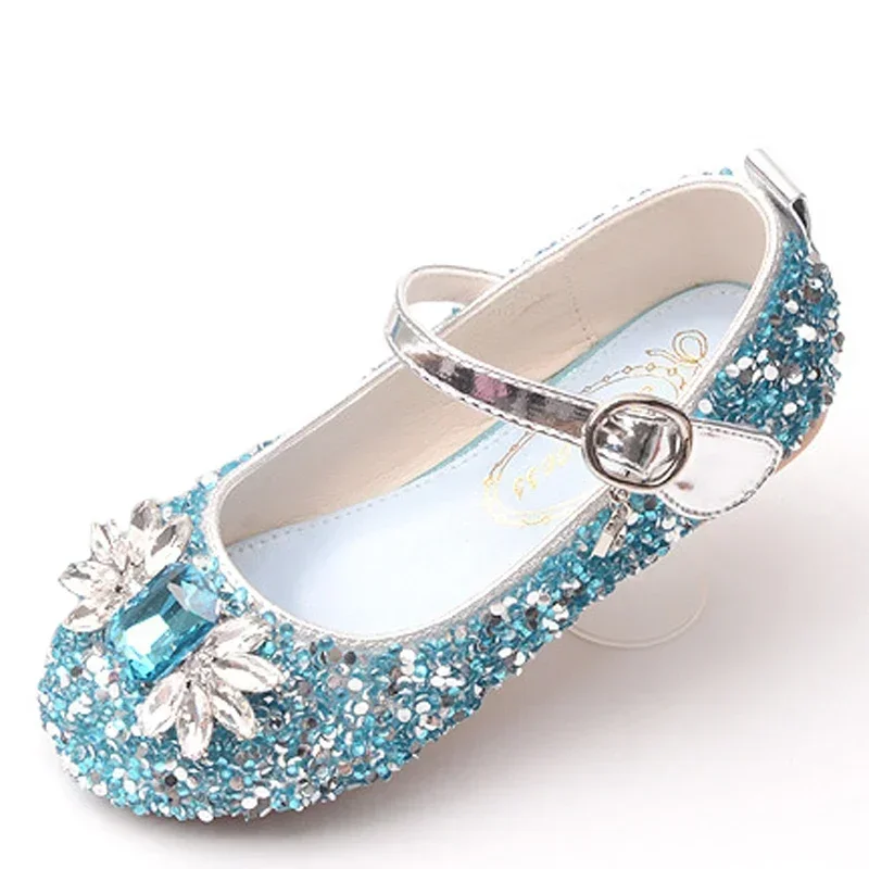 Princess Elsa Shoes Girls Dance Performance Flats Blue Loafers Girl New ...