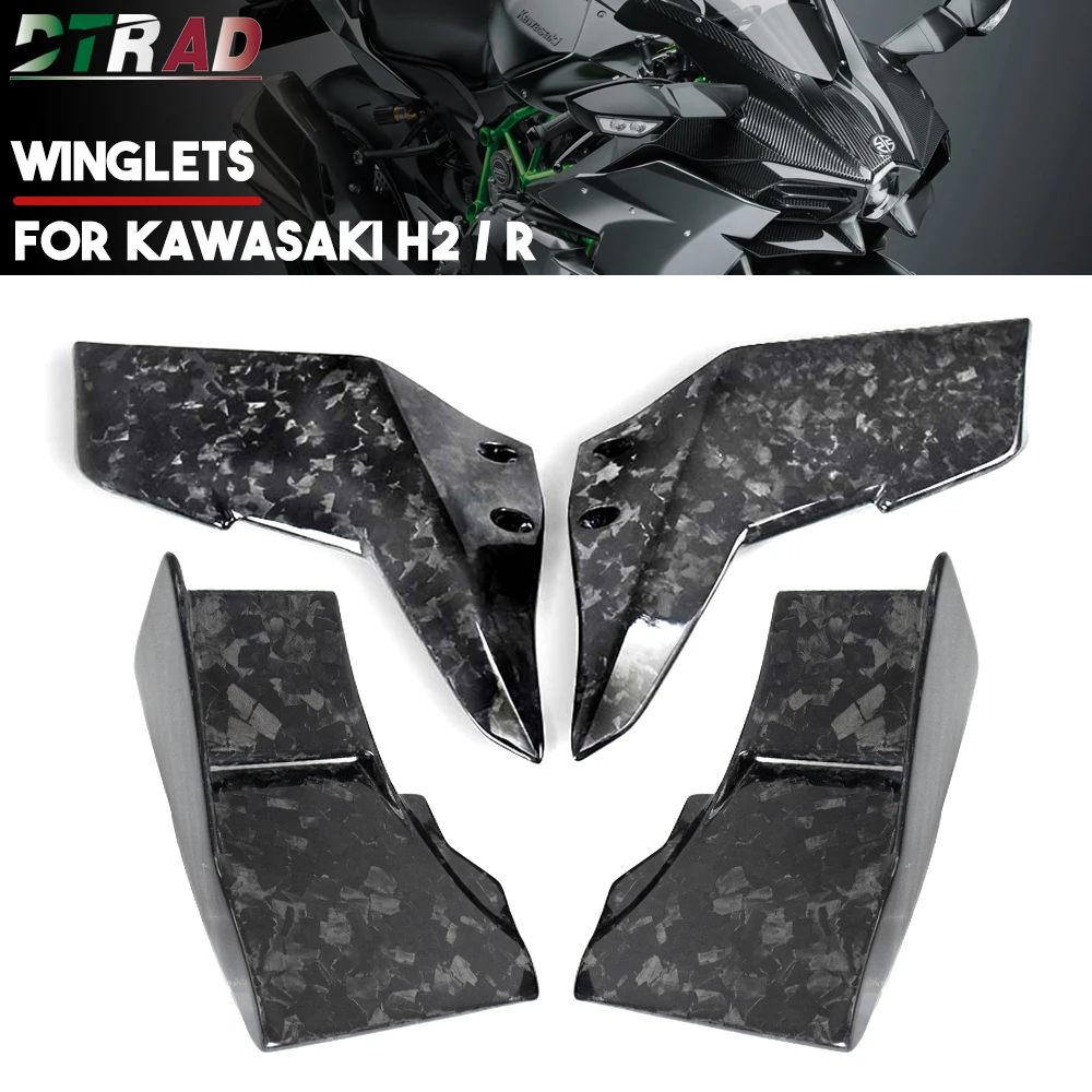 For KAWASAKI NINJA H2 H2R Carbon Fiber Upper & Lower Winglets Side ...