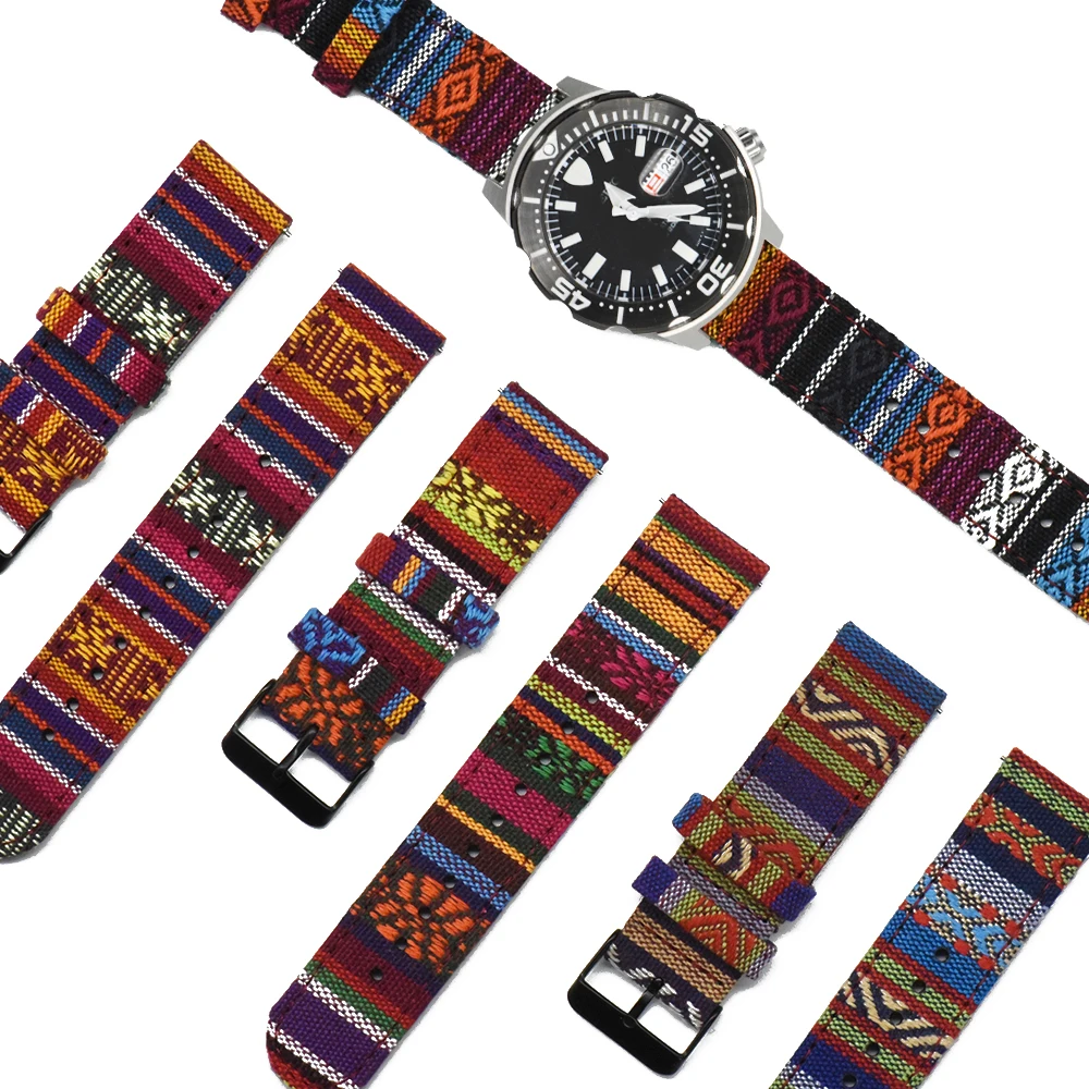 Premium Quality Multicolor Ethnic Nylon Watch Strap 20mm 22mm Canvas ...