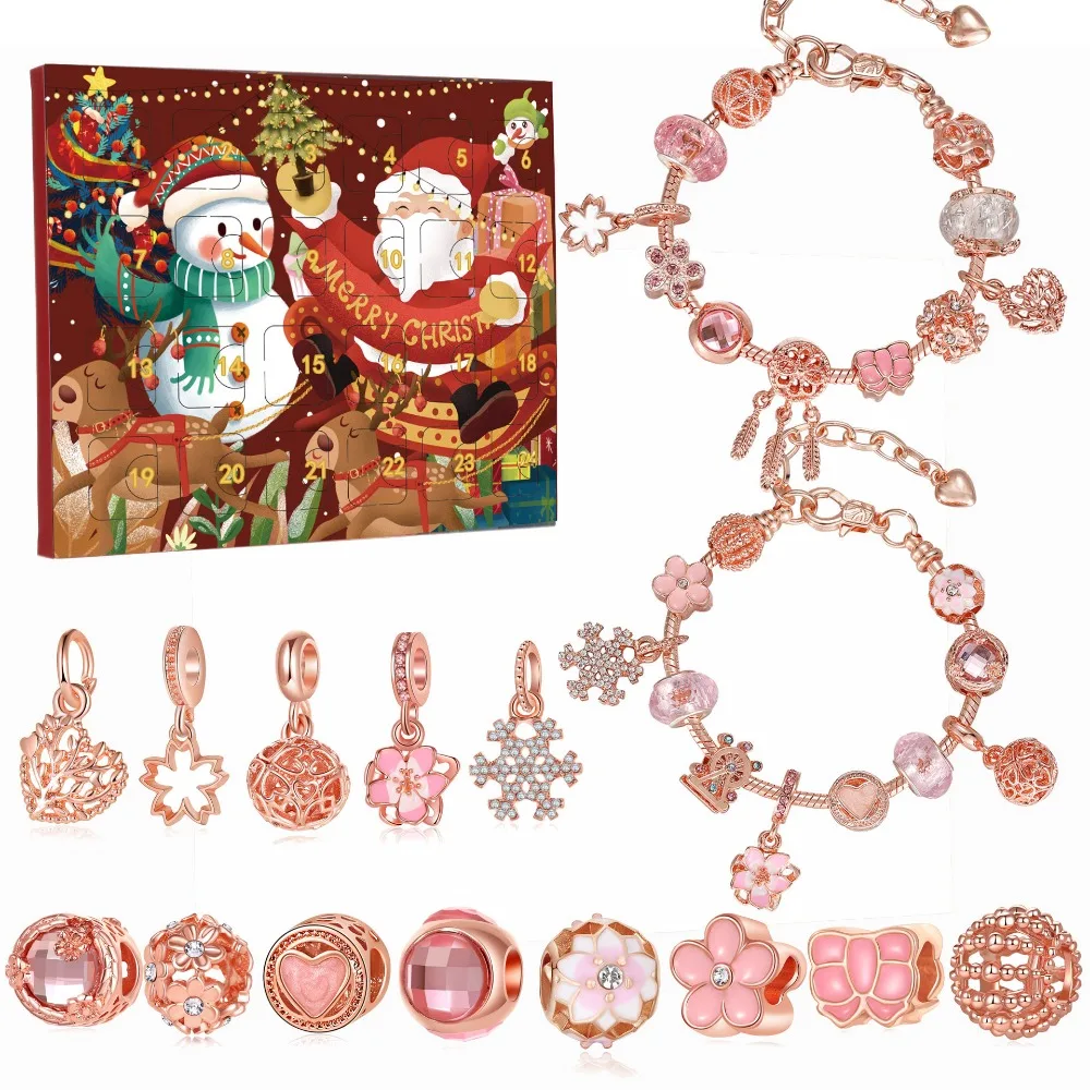 Christmas Diy Bracelet Beaded Blind Box Rose Gold Jewelry Gift Calendar ...