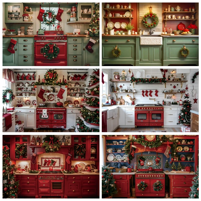 Christmas Modern Kitchen Photography Backdrop Retro Wood Wall Cook ...