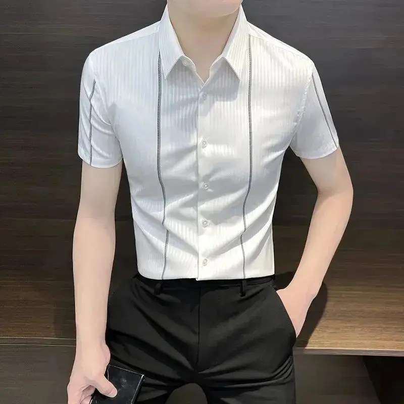 Men's Trendy Inch Shirt Korean Handsome Shirt Without Ironing Short ...