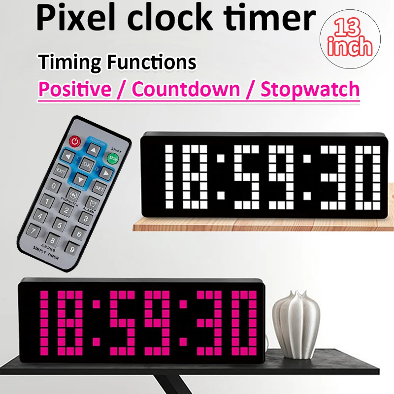 13Inch Pixel Digital Wall Clock Timer Positive/Countdown/Stopwatch ...