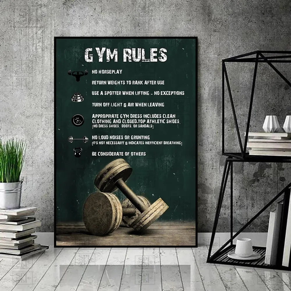 Dumbbell-Gym-Rules-Poster-Fitness-Gym-Workout-Canvas-Painting ...