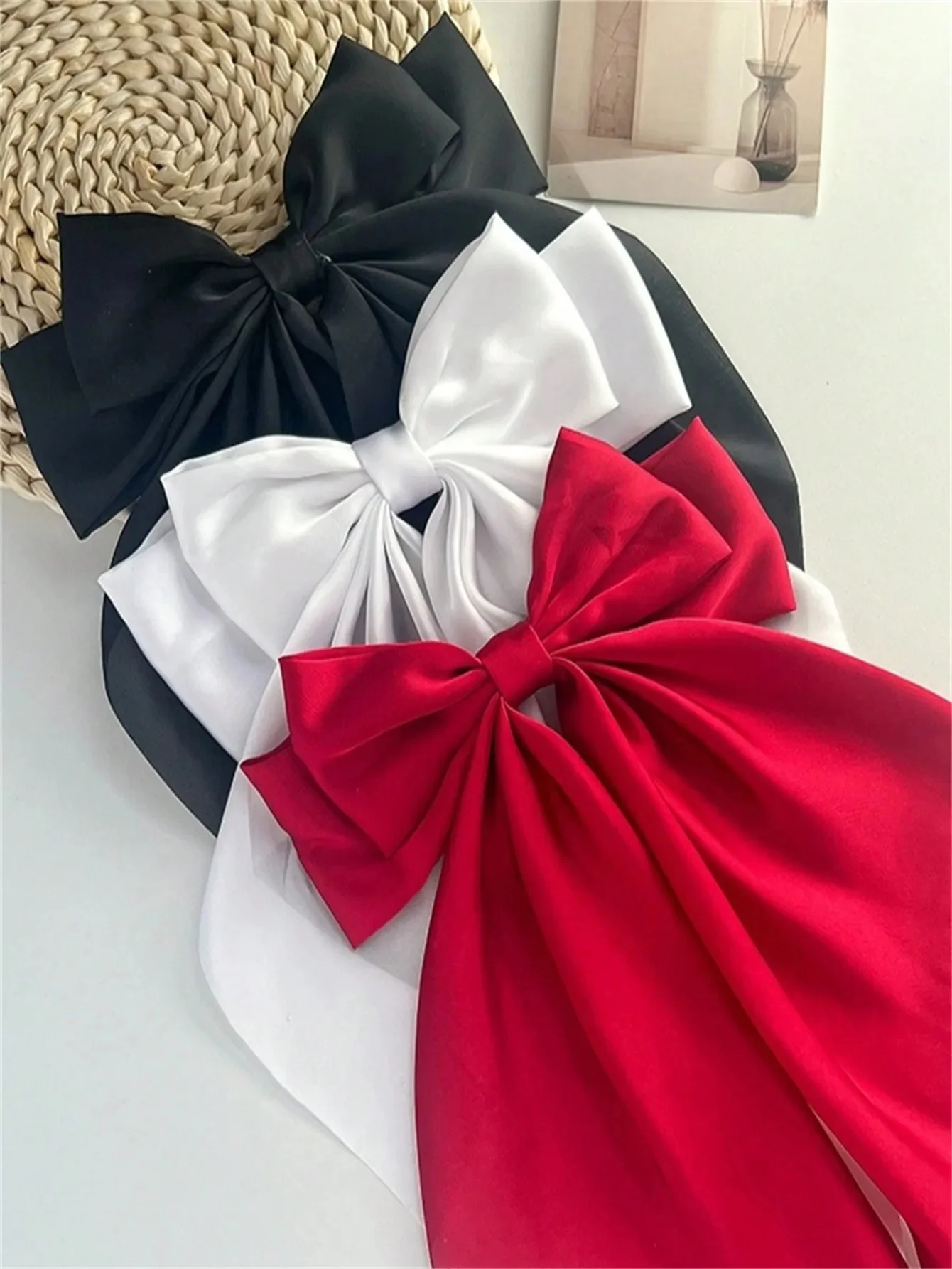 1pcs-Wome-Solid-Color-Satin-Ribbon-long-Big-Bows-Hairpin-Internet-red ...