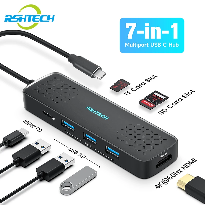 RSHTECH-T01D-USB-C-Hub-Multiport-Adapter-6-in-1-Type-C-Dongle-with-4K ...