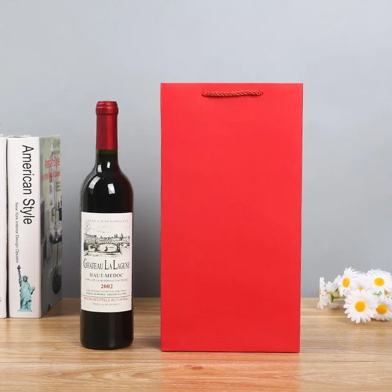 Red Wine Handbag Red Bold Handle Thick Window Kraft Paper Single Bottle ...