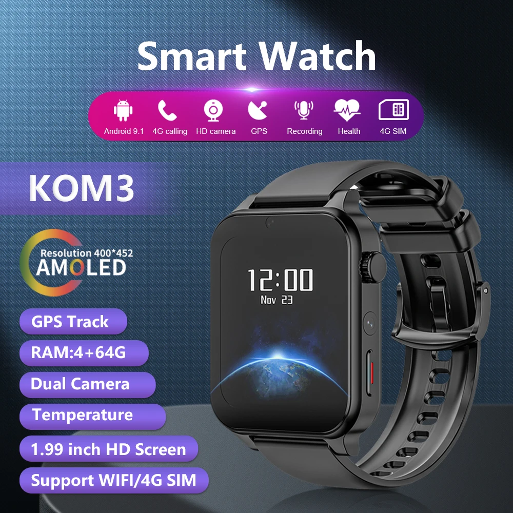 XUESEVEN-KOM3-4G-LTE-Network-Smartwatch-4GB-64GB-Android-9-0-1-99-Dual ...
