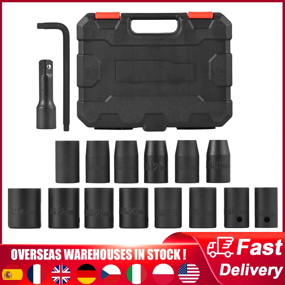 16PCS-Impact-Socket-Set-1-2-Drive-Metric-For-Air-Pneumatic-Universal ...