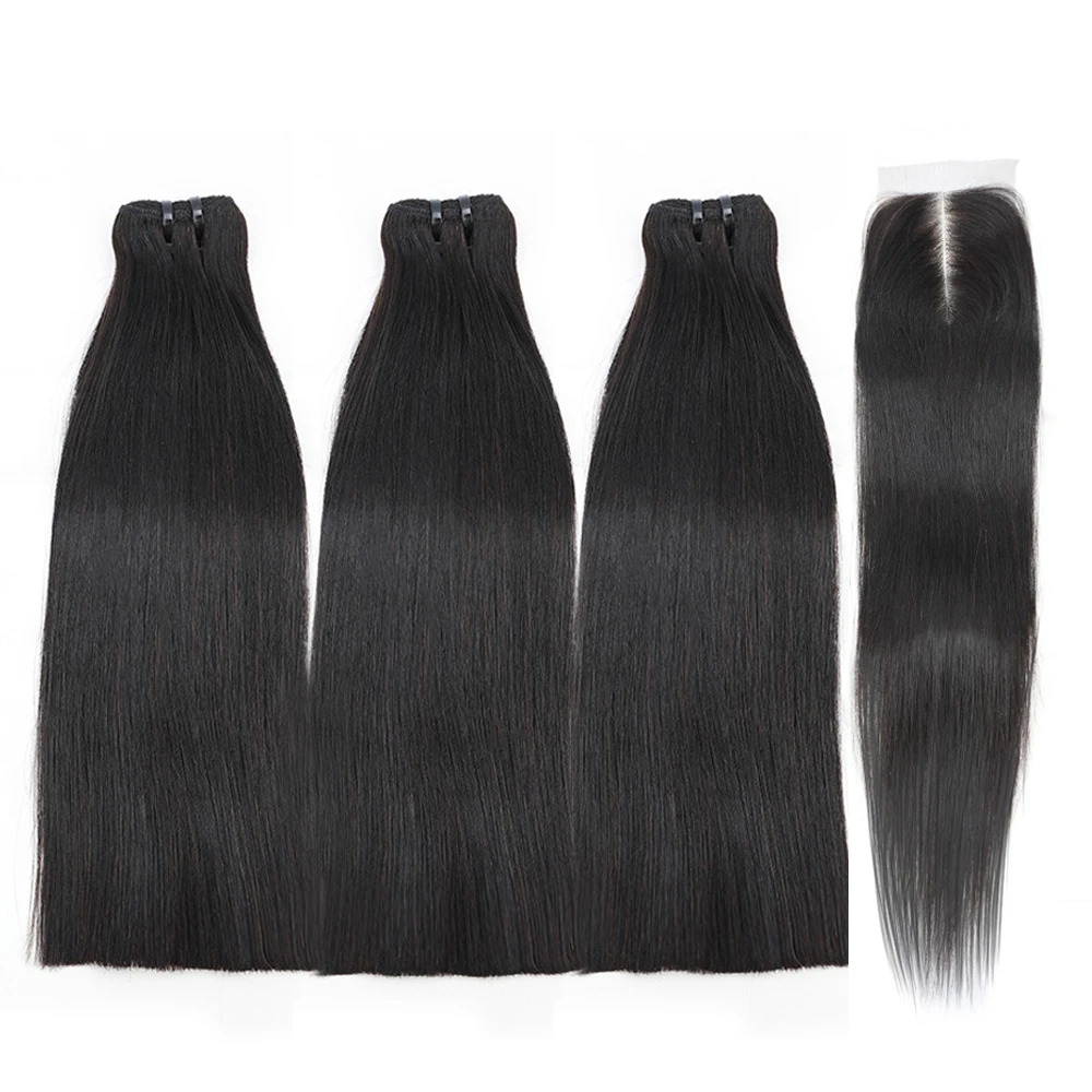 Bone Straight Raw Human Hair 3 Bundles With Closure 15a Black Bright ...