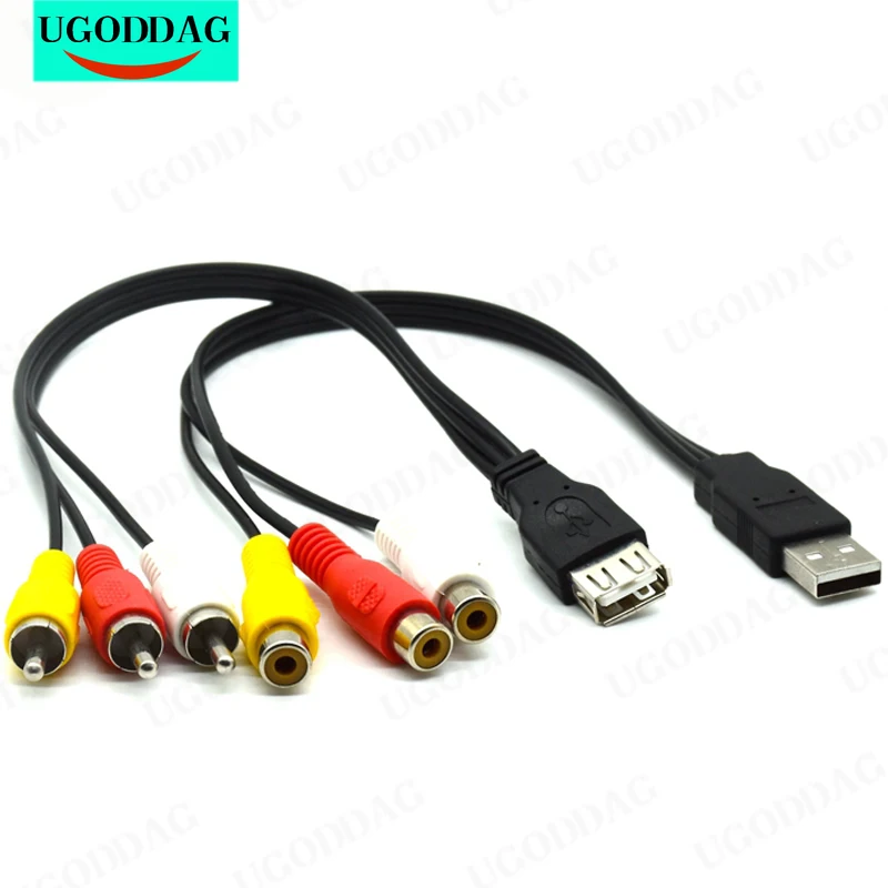 Adaptador USB macho A 3 RCA hembra, convertidor de Audio y vídeo, Cable ...