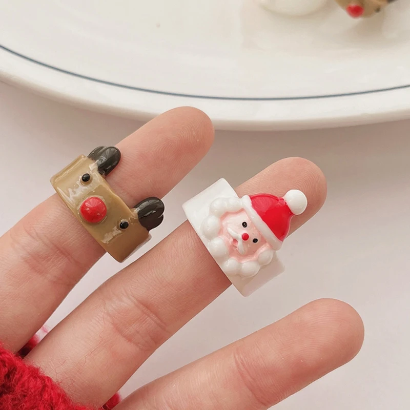 Cartoon Acrylic Ring Women Christmas Box Snowman Santa Claus Bell ...