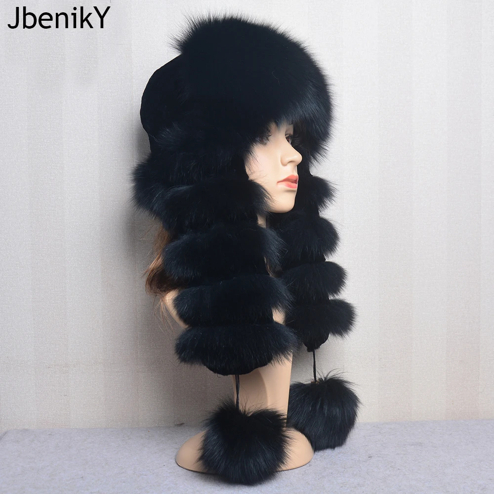 Natural Fox Fur Russian Hat Ushanka Women Winter Warm Fluffy Popular ...