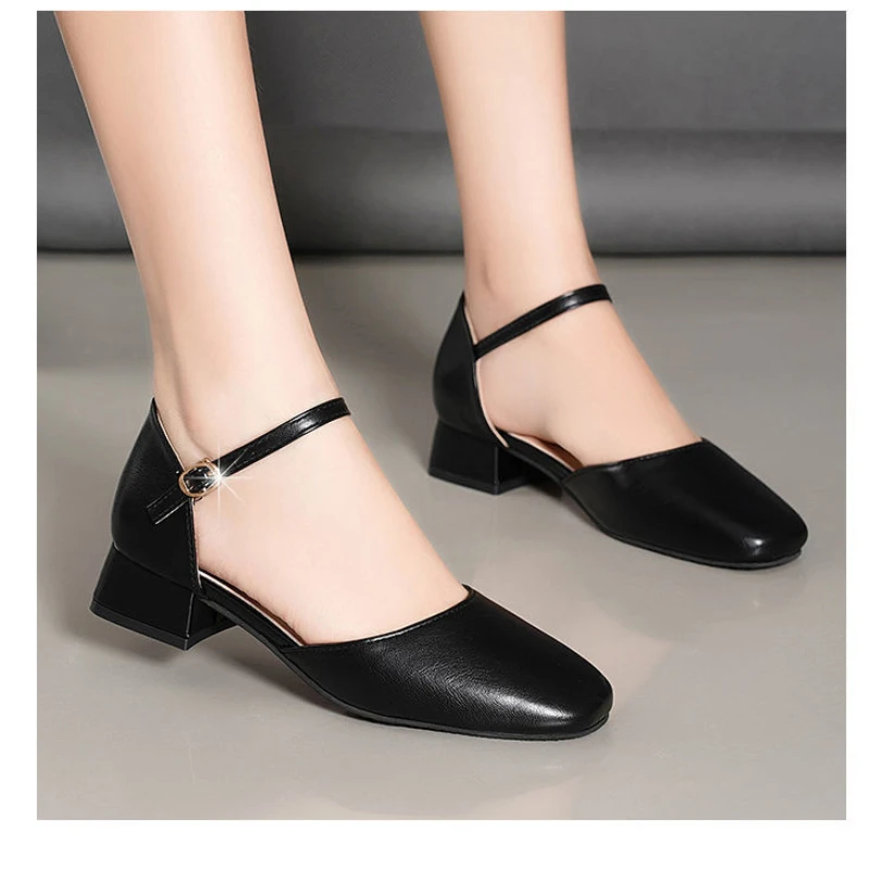 Women-Low-Heels-Dress-Shoes-Ankle-StrapSandals-Ol-Office-BlackMary ...