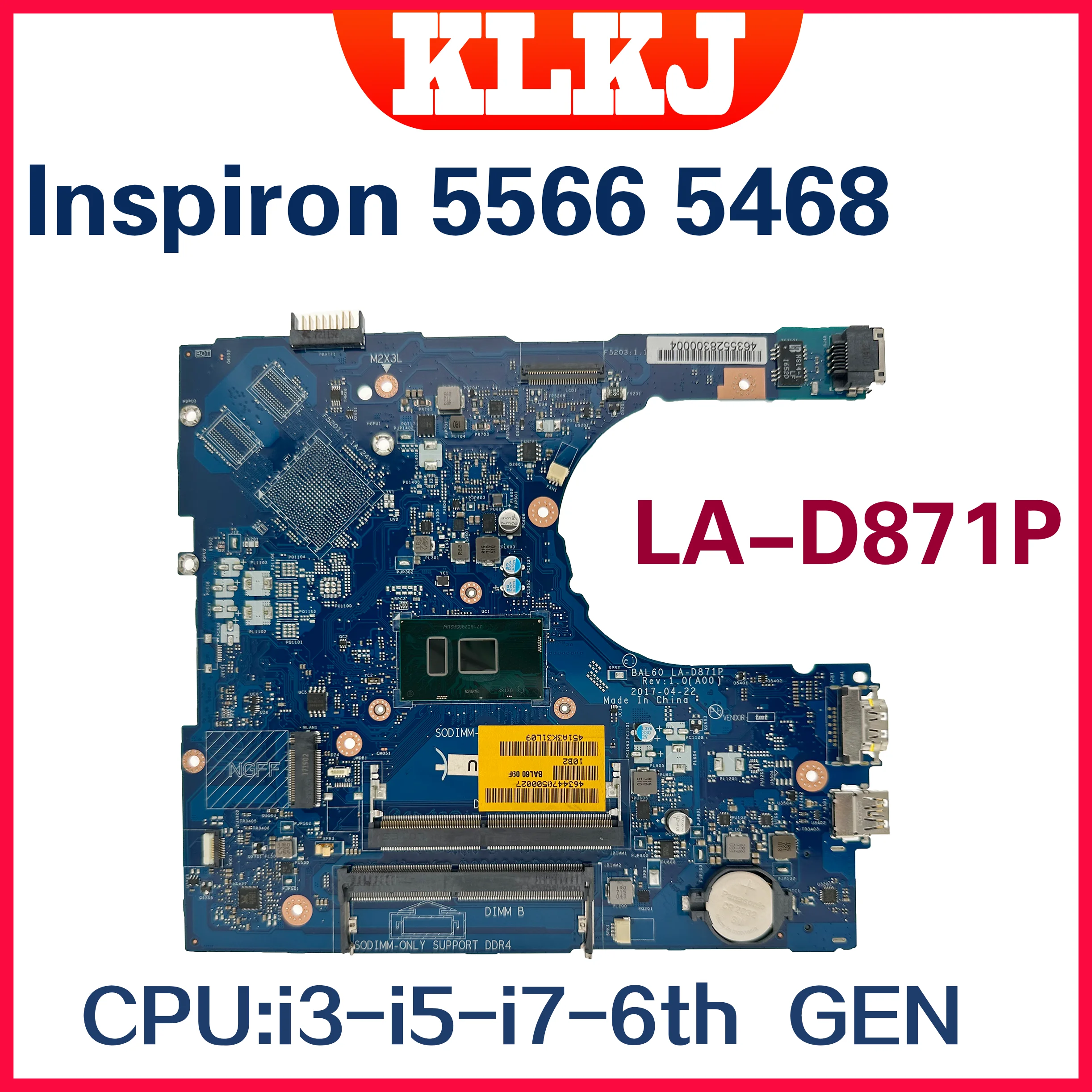 Placa-base-Dinzi-LA-D871P-para-port-til-Dell-Inspiron-15-5566-14-5468 ...