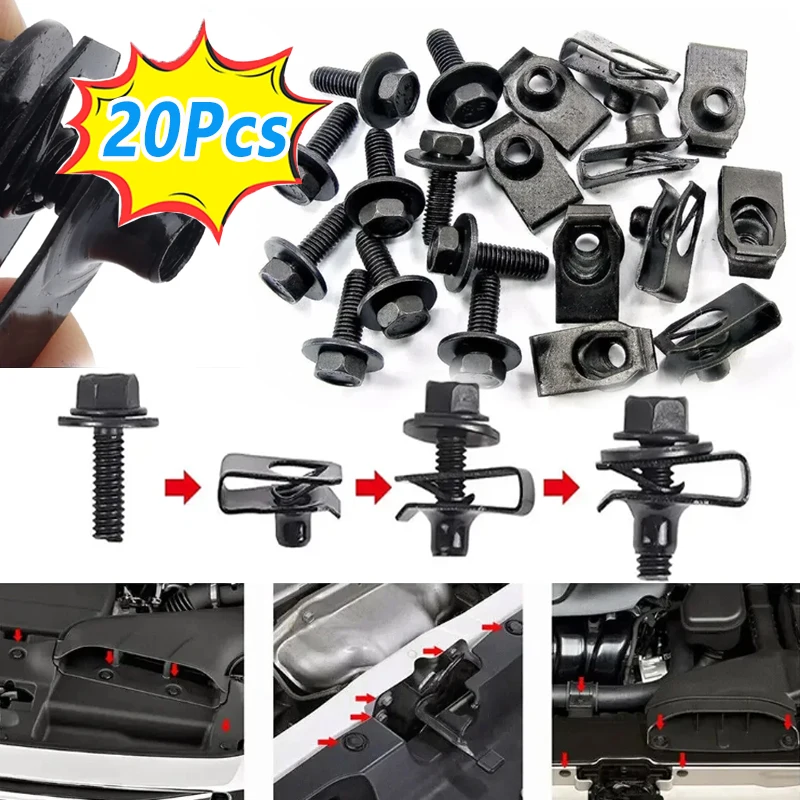 20PCS-Self-tapping-Screws-U-type-Body-Bolts-Bonnet-Bumper-Fender ...