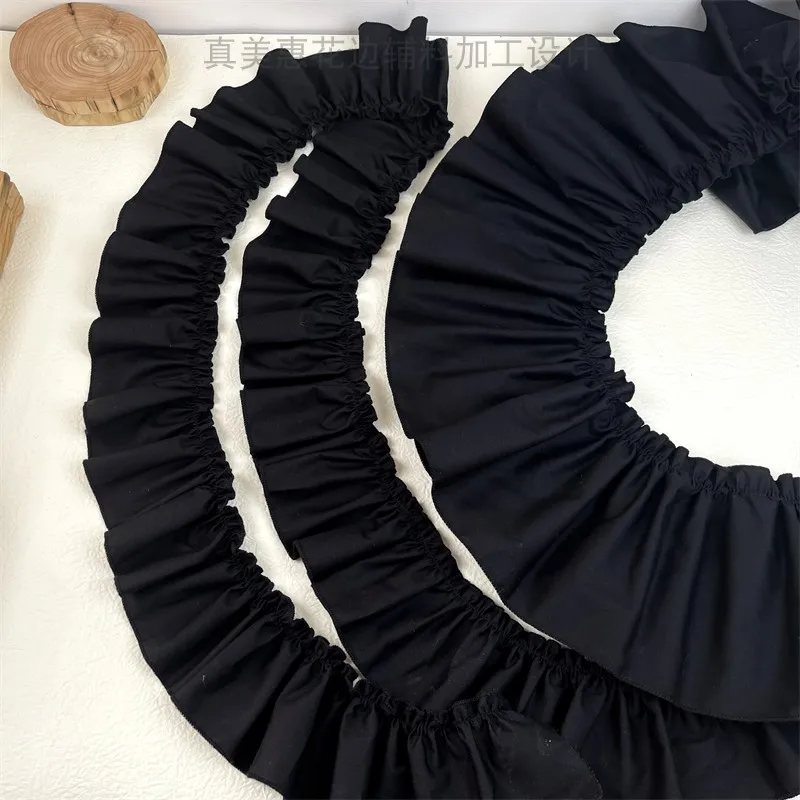 Black Cotton Lace Pleated Ruffle Trim Hollow Embroidery Guipure 3d Lace ...