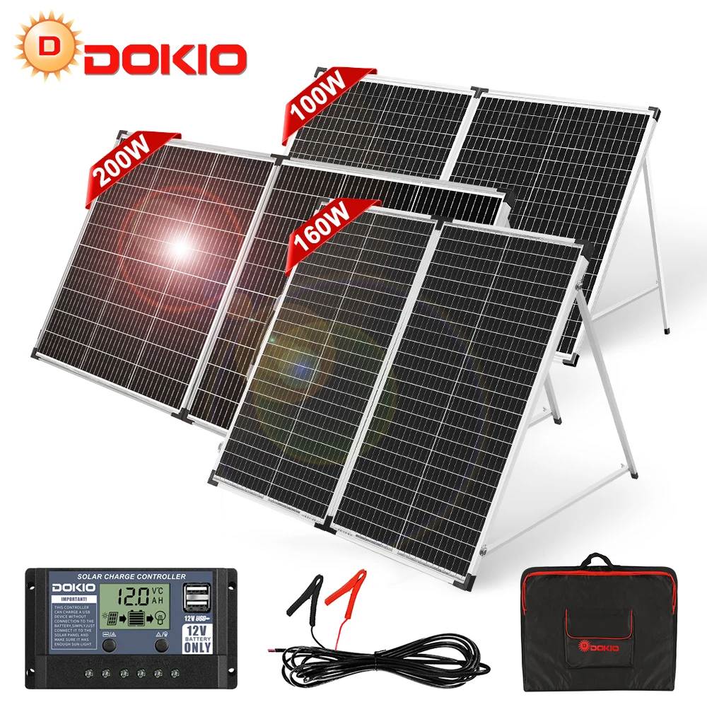 DOKIO 100W 160W 200W Foldable Solar Panel China 10A/20A 12V Controller Folding Photovoltaic Cell ...