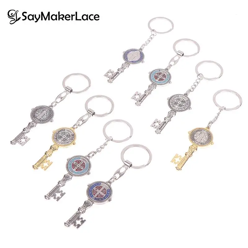 1Pcs-Saint-Benedict-Key-Shape-Metal-Keychain-Pendant-Catholic-Religious ...