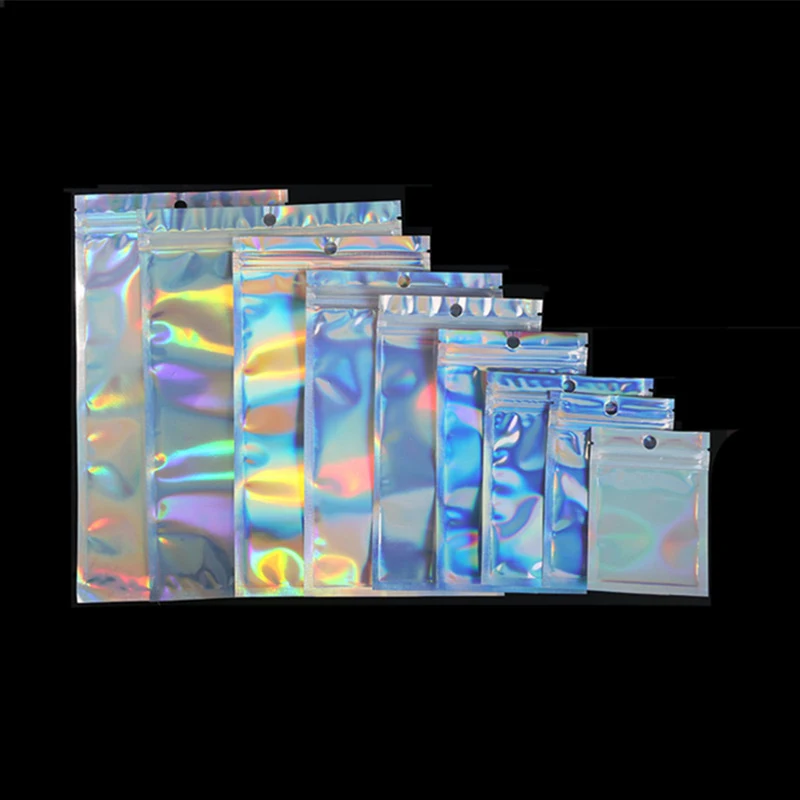 20-50-100pcs-Thicken-Iridescent-Zip-Lock-Bags-Laser-Packaging-Bag ...
