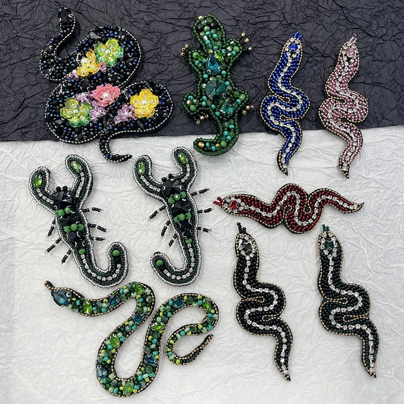 New-Handmade-Beaded-Clothing-Patch-Material-DIY-Lizard-Snake-Scorpion ...