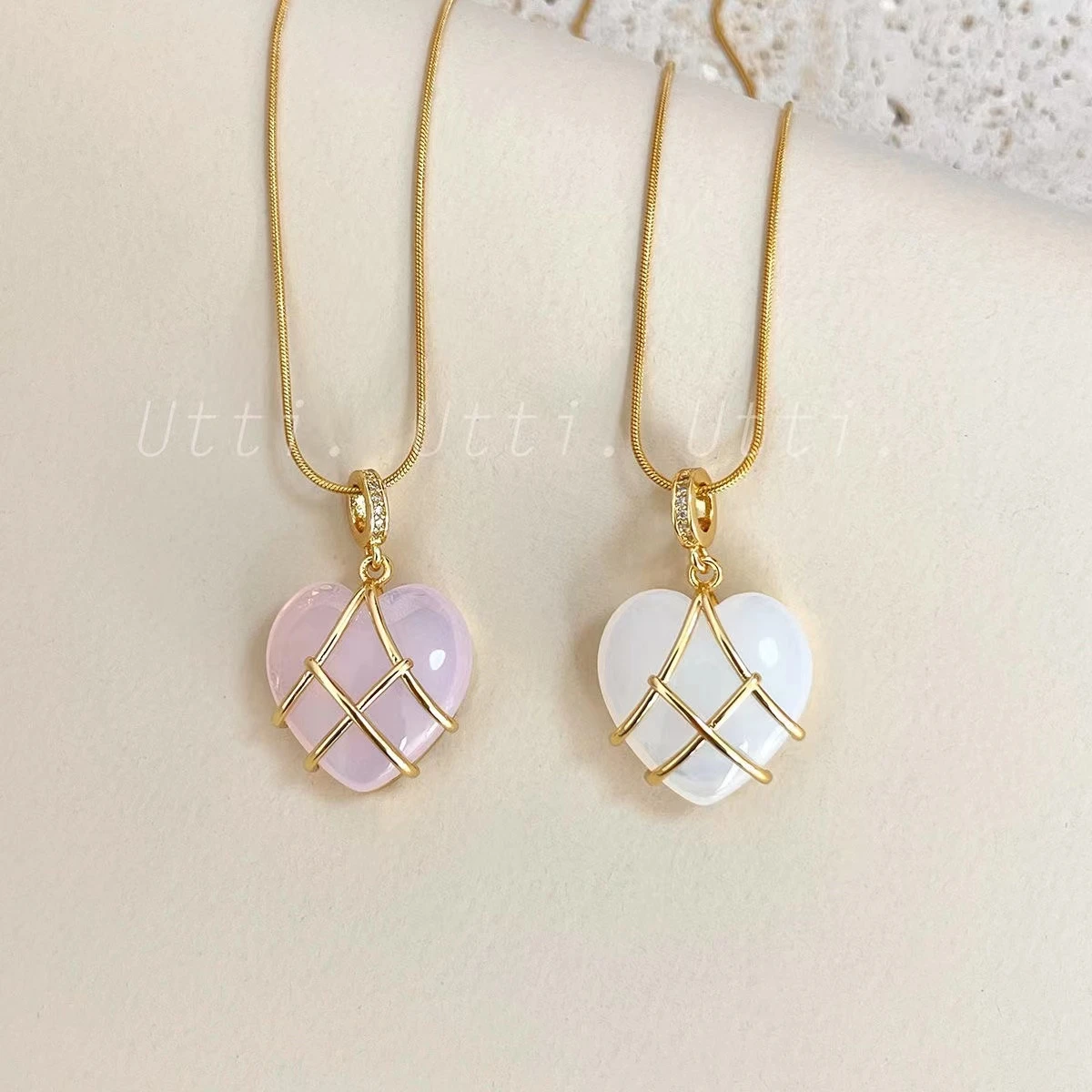 Rose Quartz Castle Necklace Moonstone Heart Pendant Necklace For Women ...