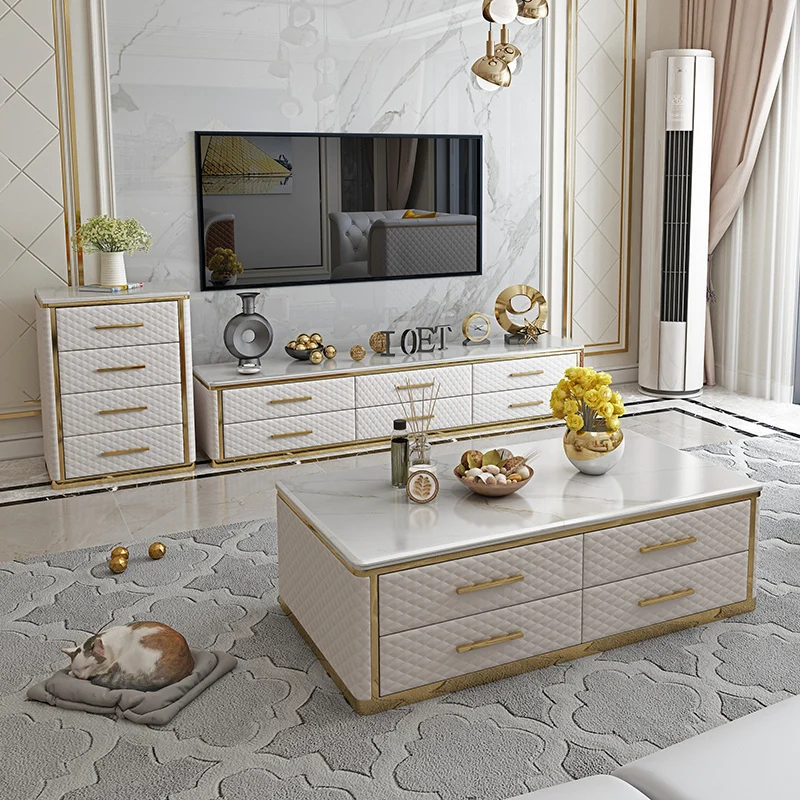 Luxury Linlamlim TV Stand Marble Meubles with Leather Finished for ...