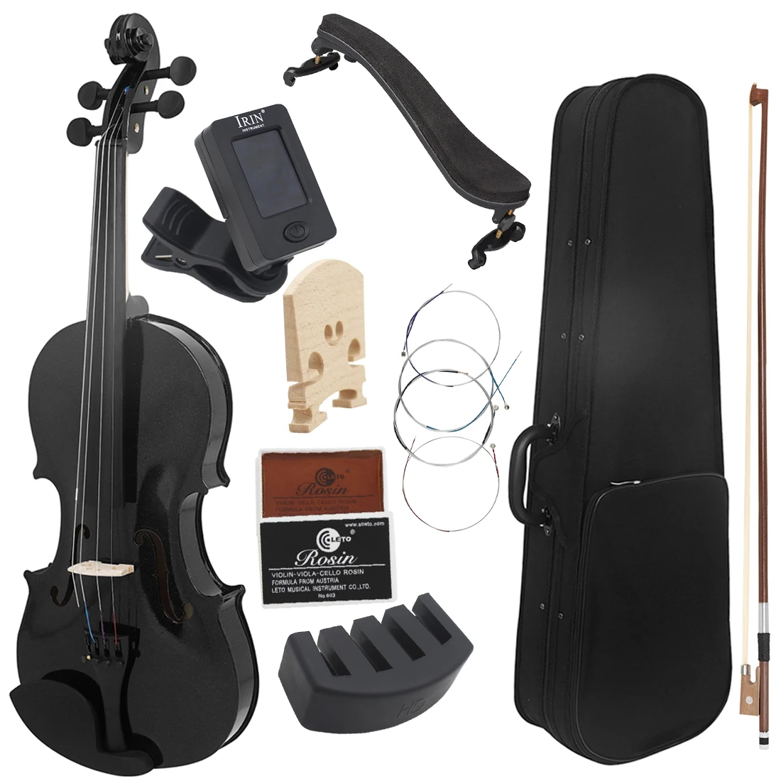 4-4-Violin-Solid-Wood-Black-Acoustic-Violin-with-Case-Bow-Rosin-Strings ...