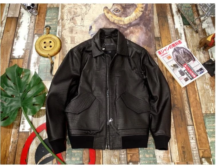 Yr!free Shipping.classic Bomber Black Genuine Leather Jacket.soft ...