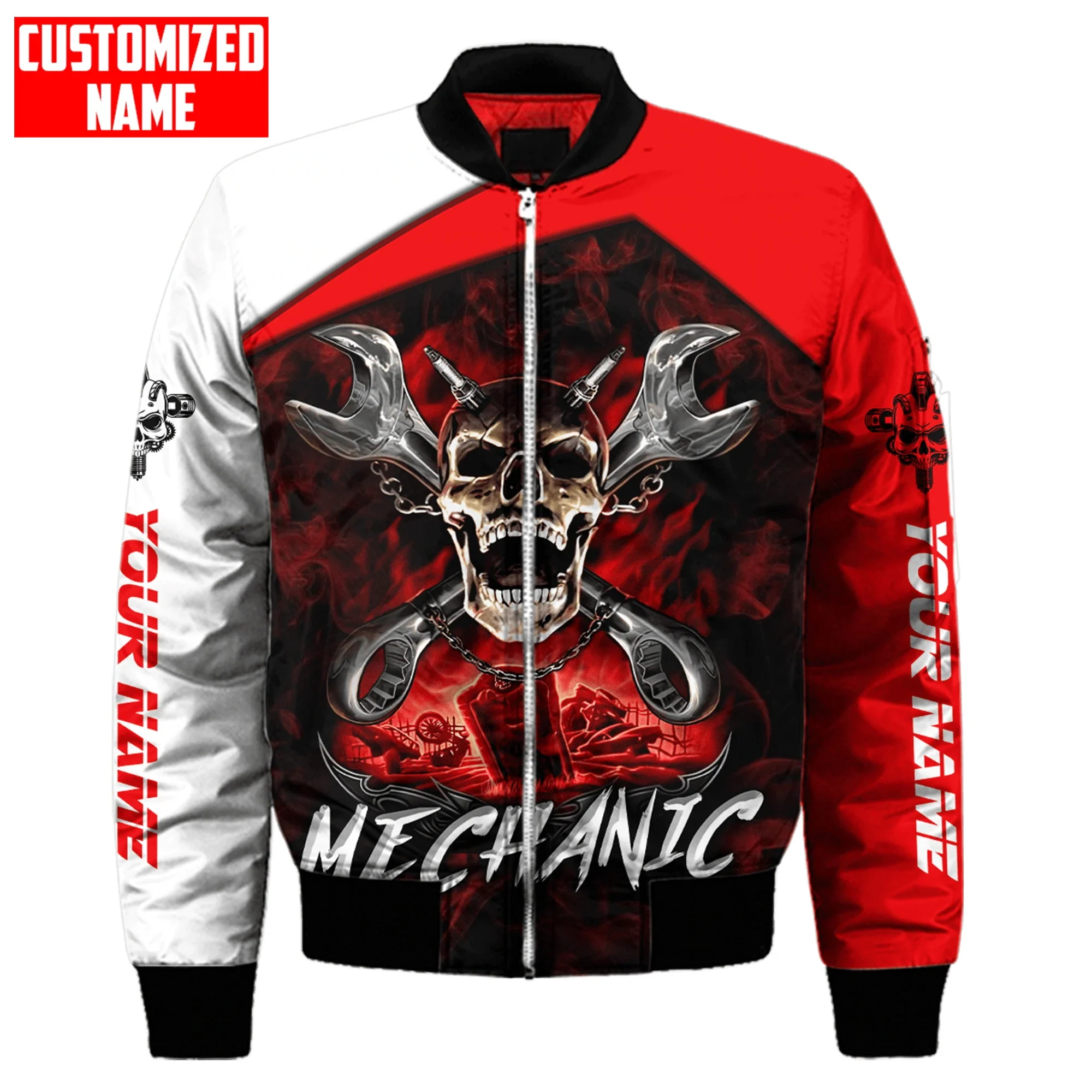 Winter-Men-s-Bomber-Jacket-Personalized-Name-Mechanic-Skull-3D-Printed ...