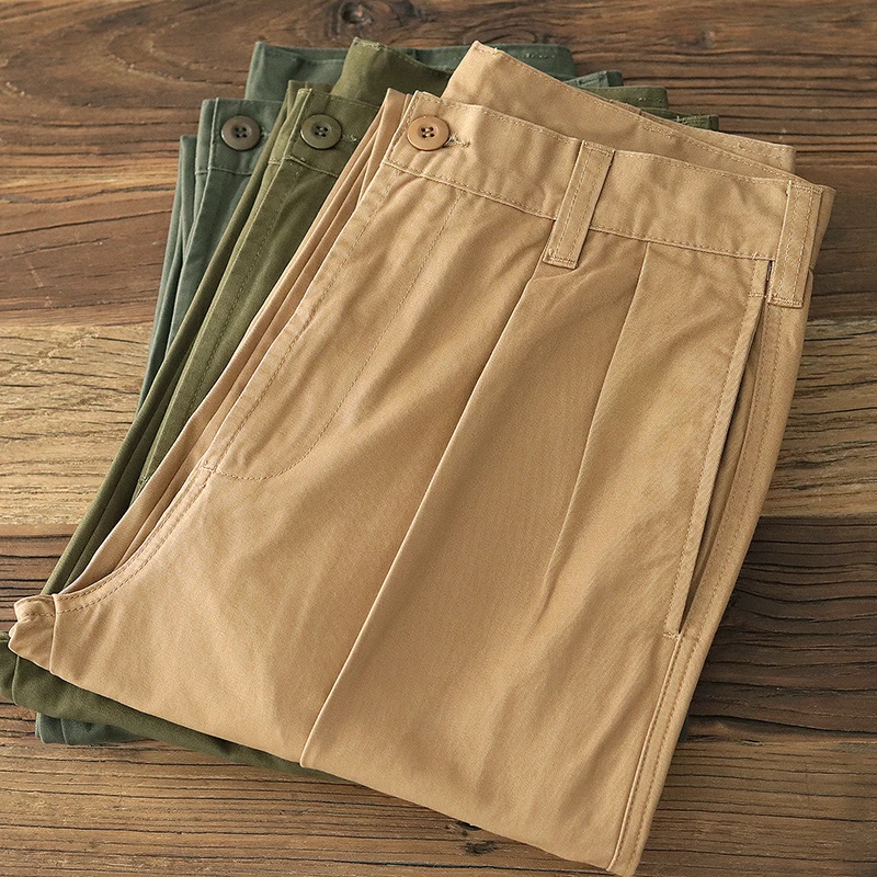 2901# Autumn New American Retro Twill Pleat Chino Cargo Pants Men's ...