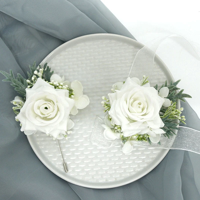 Corsage Men Wedding Rustic Boutonniere White Bridal Wrist Corsage ...