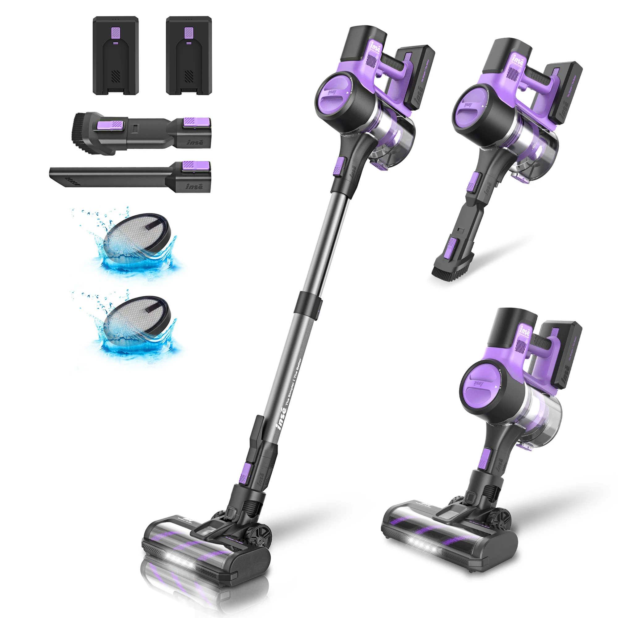 INSE S10P Cordless Vacuum Cleaner, 6-in-1 Stick Vacuum with 26Kpa 350W ...