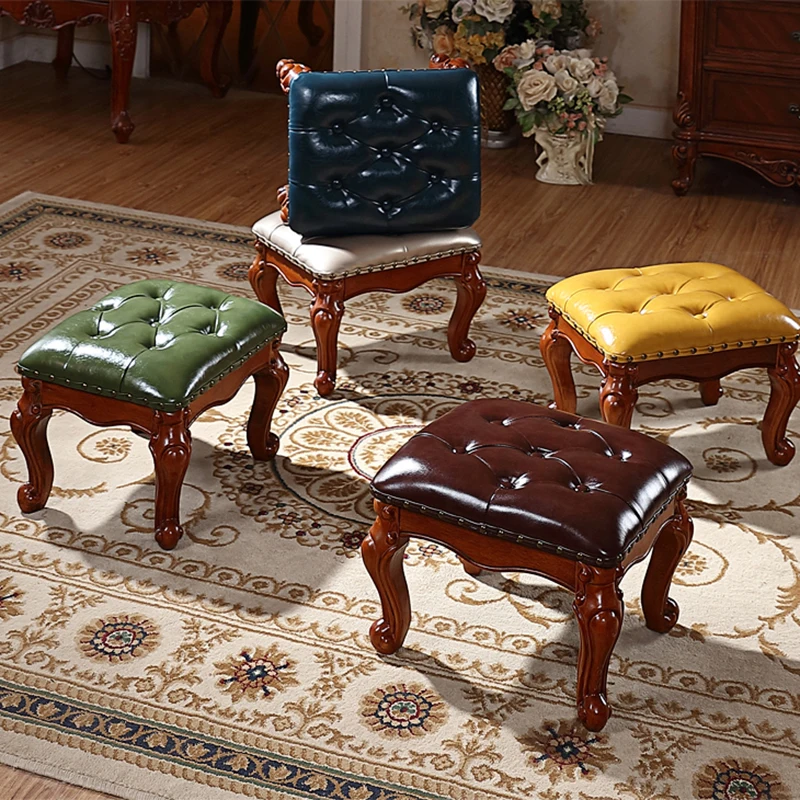 Living-Room-Furniture-American-Stool-Solid-Wood-Leather-Seat-Nordic ...