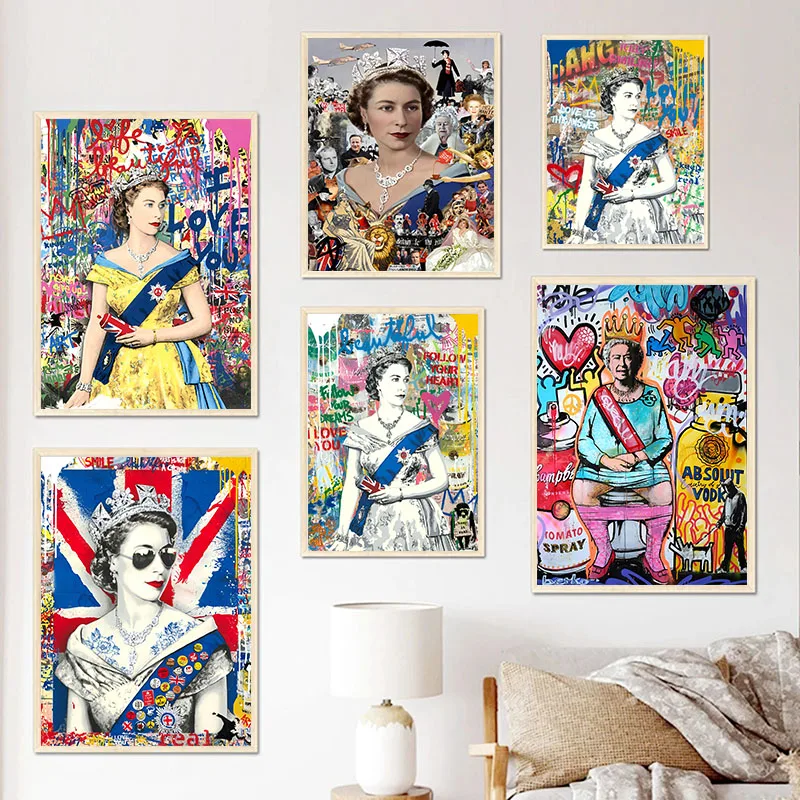 Pop-Art-England-Queen-Elizabeth-II-Portrait-Poster-Canvas-Painting ...