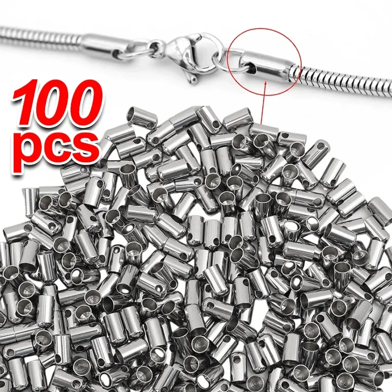 10-100pcs-Stainless-Steel-Column-End-Tip-Cap-Crimp-Clasps-Connector-Fit ...
