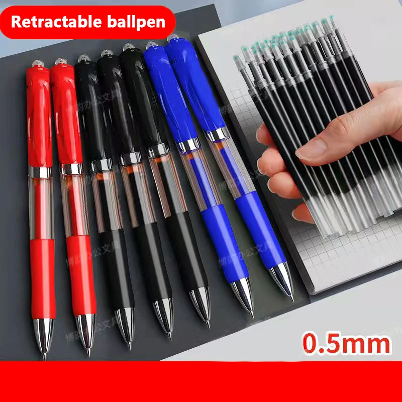 STYLO,Red-5Pens-20Refill--Stylo à bille rétractable de grande capacité ...