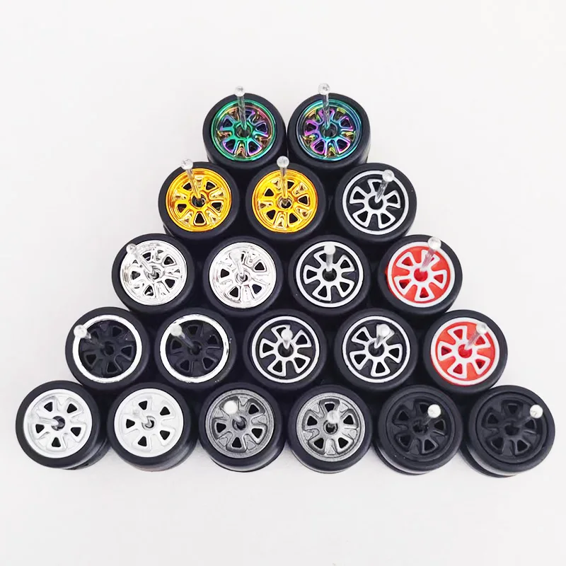 10 Sets 1/64 Alloy Car Wheels Rims Rubber Tires Tyre 10.8mm 11mm ...