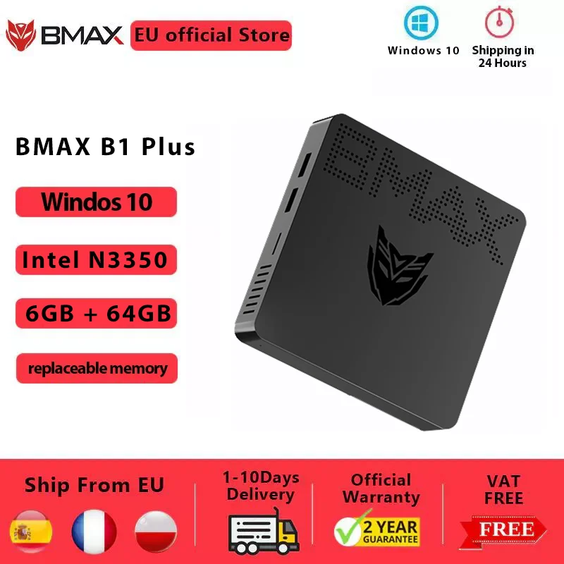 BMAX B1 plus Mini PC Intel Apollo Lake Processor N3350 Windows 10 4K 6GB 64GB BT4.0 1000M AC ...