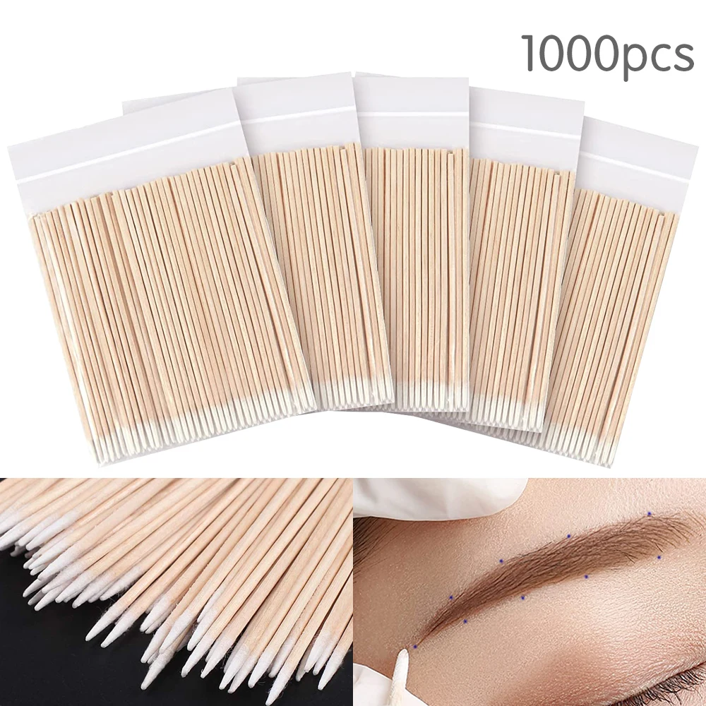 500-1000pcs-Wood-Cotton-Swab-Microbrush-Eyelash-Sticks-Cleaning-Swabs ...
