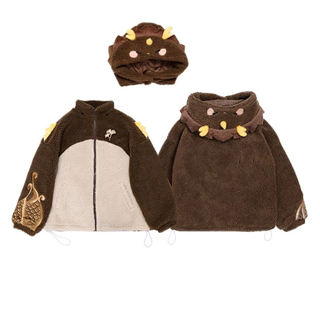 Genshin Impact Zhongli Morax Dragon Thickened Lamb Wool Coat Cute Girls ...