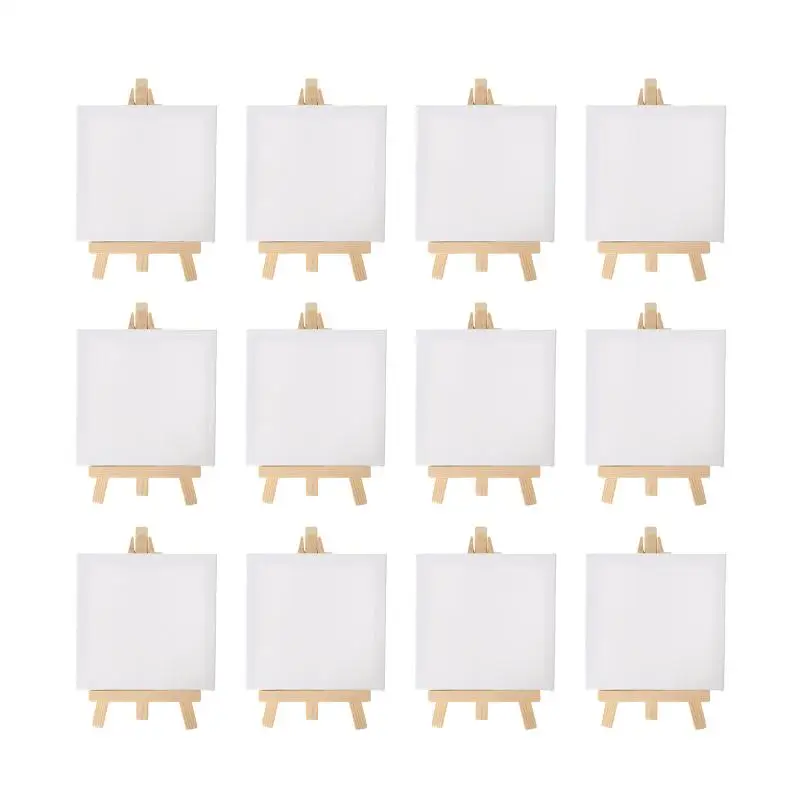 12pcs-Artists-5-inch-Mini-Easel-3-inchx3-inch-Mini-Canvas-Set-Painting ...