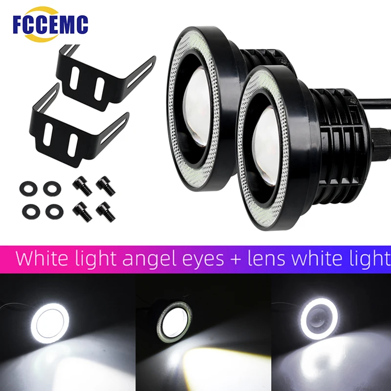 2Pcs-COB-LED-Headlight-Angel-Eyes-Bulb-Waterproof-Car-Daytime-Running ...