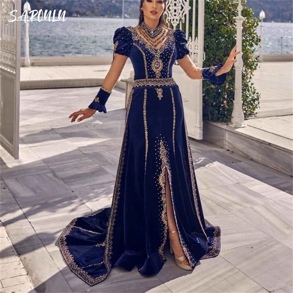 Navy-Blue-Heavy-Embroidery-Arabic-Prom-Dress-Mermaid-Night-Evening ...