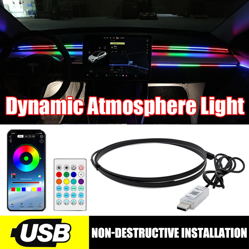 USB-Car-LED-Ambient-Light-Acrylic-Strips-Full-Colors-RGB-Car-Interior ...