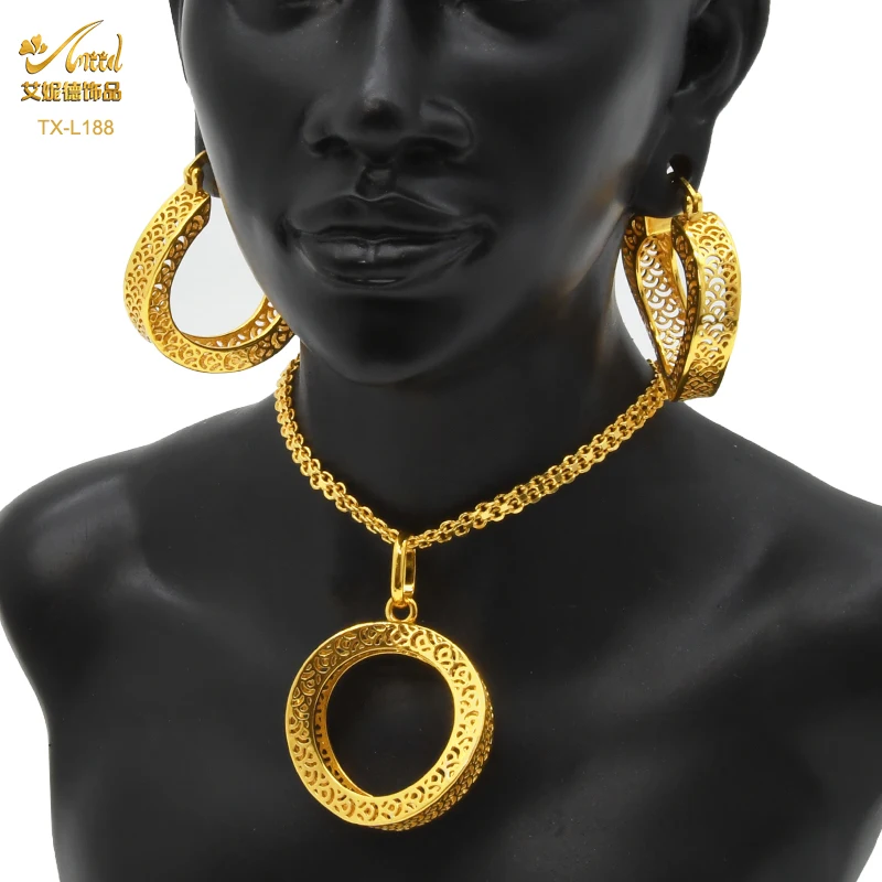ANIID Nigerian Wedding Jewelry Set Gold Color African Necklace Pendant ...
