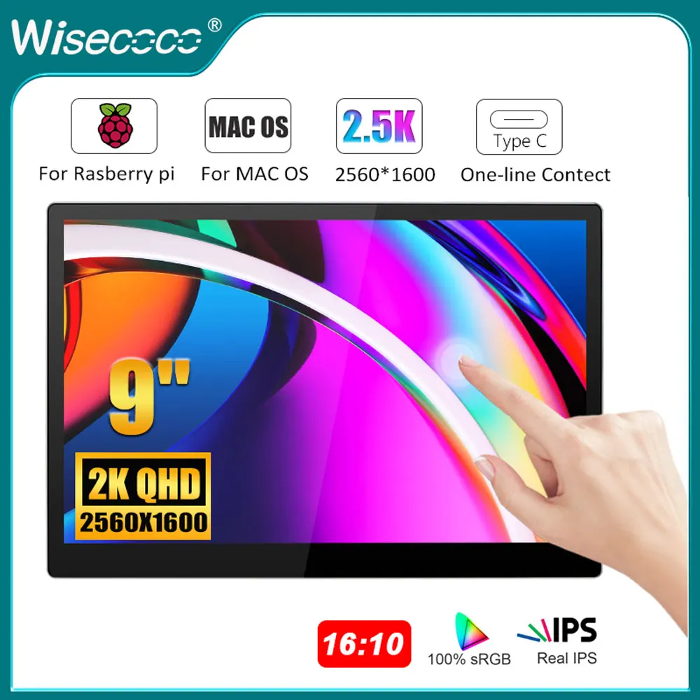 Wisecoco-2-5K-2560x1600-9-inch-Raspberry-Pi-4-Touch-screen-Portable ...